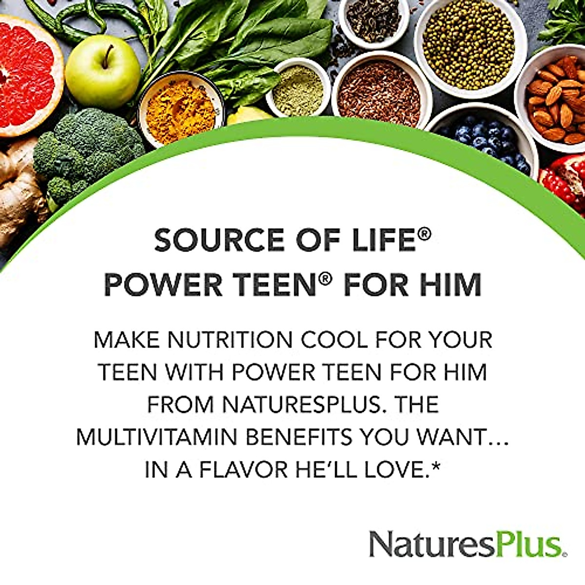 NaturesPlus Source of Life Power Teen for Him, Wild Berry - 60 Chewable Tablets, Pack of 2 - High Potency Teenage Multivitamin - Gluten Free, Sugar Free - 60 Total Servings