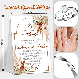 Put a Ring on It Bridal Shower Games with Rings-One Sign and 50 Rings, Don't Say Bride or Wedding Game, Bridal Shower and Wedding Shower Games for Guests, Boho Floral Bridal Shower Decorations-LB6