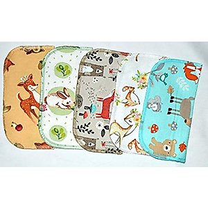 1 Ply Printed Flannel Little Wipes 8x8 Inches Set of 5 Sweet Woodland Animals