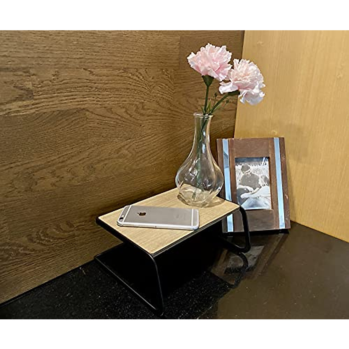 Pantry Shelf Cupboard Organizers Kitchen Cabinet, 2 Tier Stackable Organizers for Counter Pantry Storage Bathroom Bedroom Office Table Desk Space Saving Steel Frame Wooden Board Rust Resistant Black