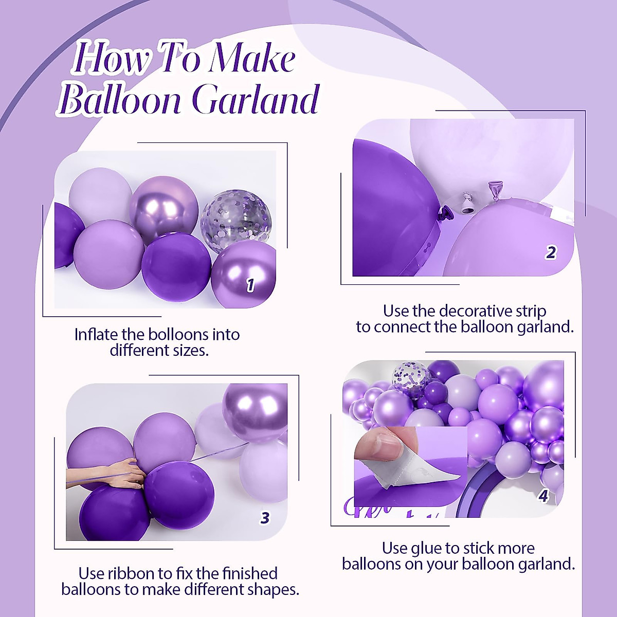 136pcs Purple Balloons Garland Arch Kit, 18 12 10 5 In Dark Light Metallic Purple Confetti Latex balloons Different Sizes for Purple Birthday Butterfly Wedding Baby Shower Party Decorations