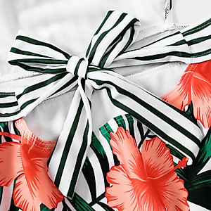 IFFEI Family Matching Mommy and Me Swimsuits Floral Printed Cutout Womens One Piece Bathing Suit Tummy Control Swimwear Red Men: L