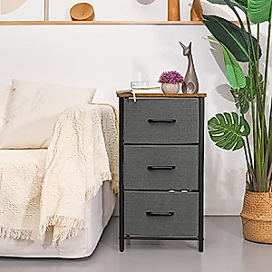 Yoobure Nightstand with 3 Fabric Drawers, Dresser for Bedroom Storage Drawer Tower, Small End Table Bedside Furniture Dressers & Chests Organizer Unit for Closet Hallway Entryway Office College Dorm