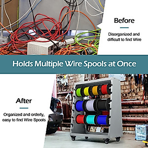 uyoyous Wire Spool Rack 29.5 x 25.2 Inch Cold-Rolled Steel Cable Dispenser Cart with Locked Wheels 6 Rods Electrical Wire Spool Storage Dispenser 300lbs Capacity for Industrial Workplace