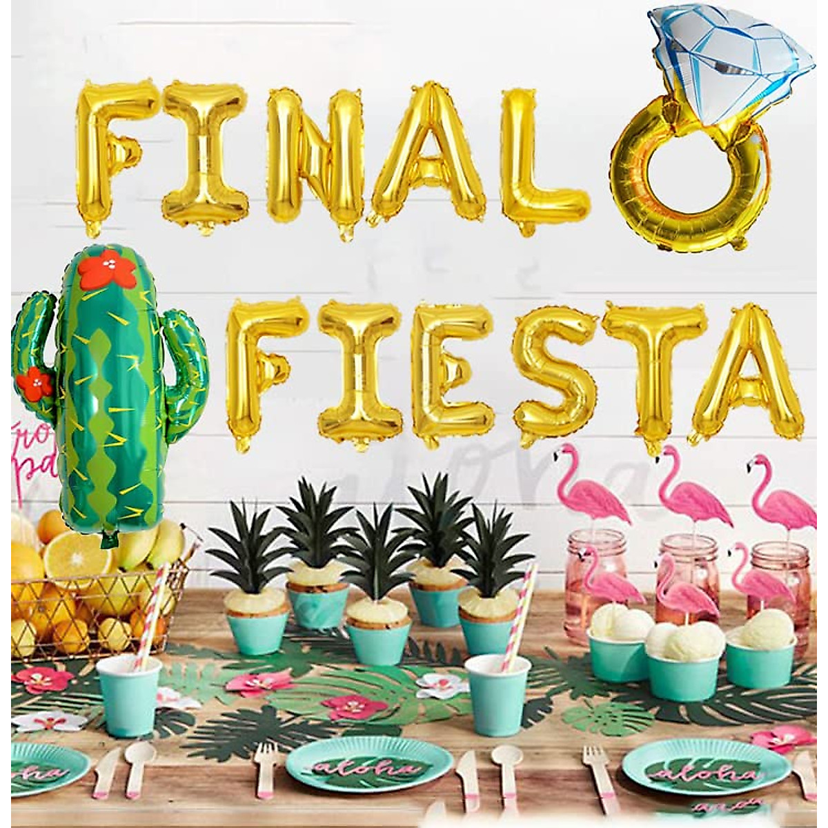 KUNGOON Final Fiesta Bachelorette Party Decorations,Mexican Fiesta Theme Bridal Shower/Baby Shower/Wedding/Birthday Party Decorations Set.(Gold)