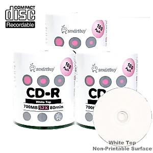 Smart Buy White Top CD-R 300 Pack 700mb 52x Blank Recordable Discs, 300 Disc, 300pk