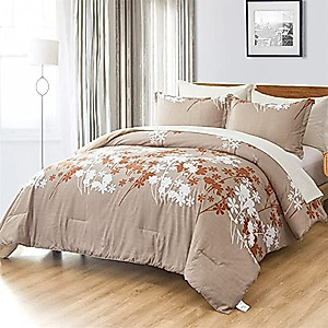 Yiran 3 Pieces Comforter Set with 2 Pillowcases Floral Comforter for Soft Microfiber Queen Size Bedding Set for All Seasons 90"x90"