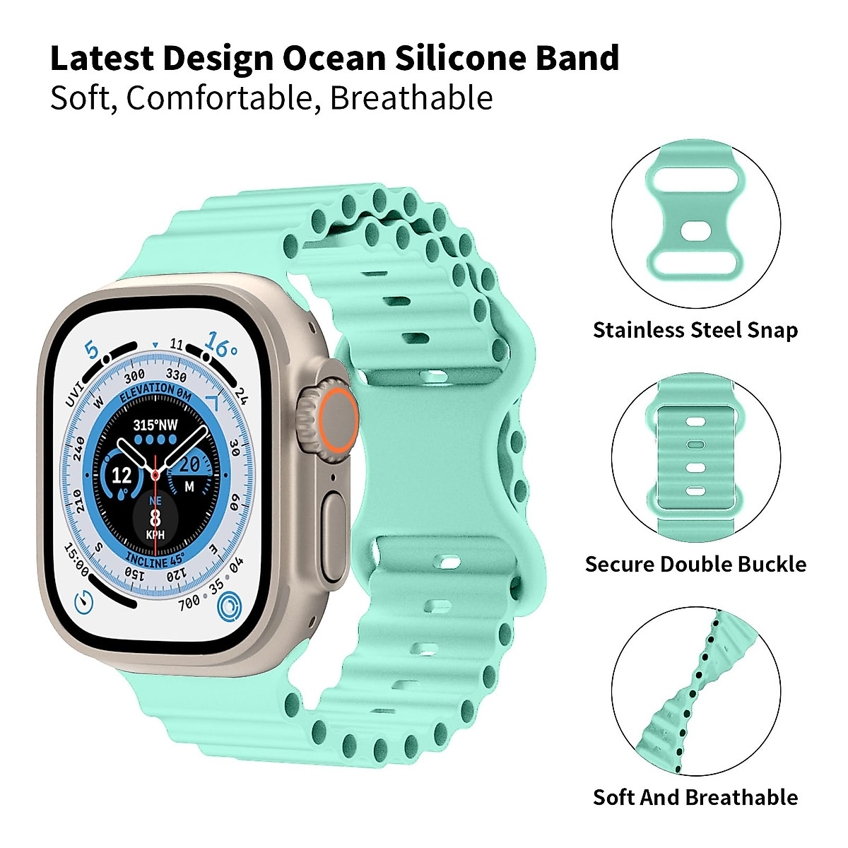 6 Packs Ocean Band Compatible with Apple Watch Ultra Band 49mm 46mm 45mm 44mm 42mm 41mm 40mm 38mm for women Men,Soft Waterproof Silicone Sport Strap for iWatch Bands Series Ultra 10 9 8 7 6 5 4 3 2 1 SE