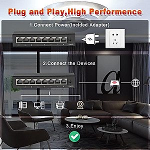 ienRon 8 Ports Gigabit Network Switch, Supported Desktop or Wall Mount Plug and Play with AI Detection Unmanaged Tiny Ethernet Splitter Network Switch in Metal Case, Red / Black