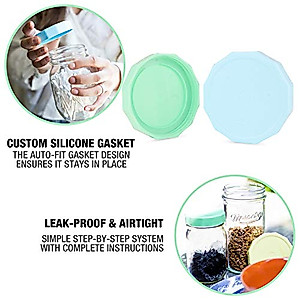 Masontops Tough Tops - Ball Wide Mouth Mason Jar Lids Plastic Leakproof - Multi Colored Plastic Mason Jar Lids - Reusable Canning Lids fit Ball Jars