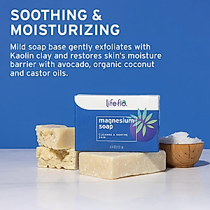 LIFE-FLO Magnesium Bar Soap, Moisturizing Body and Hand Soap with Magnesium Chloride from the Zechstein Seabed Plus Avocado and Organic Coconut Oil, Soothing and Balancing, 60-Day Guarantee, 4.3oz