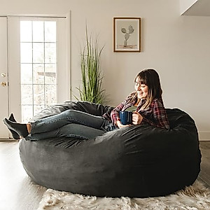 Big Joe Fuf XL Foam Filled Bean Bag Chair with Removable Cover, Black Lenox, Durable Woven Polyester, 5 feet Giant