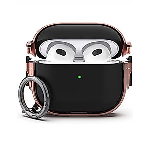 GuarzFun case for AirPods 3, AirPod 3 case with Secure Lock, Hybrid Material, Full Body Protective case Cover for AirPod 3rd Generation (Rose Golden + Black)