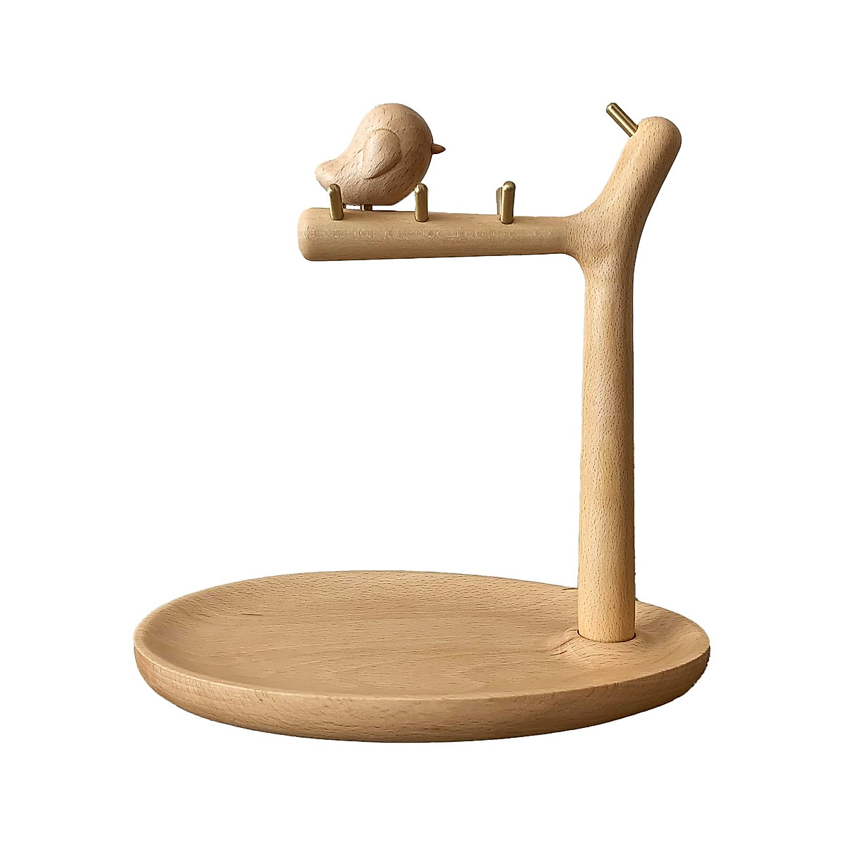 Nbcymg Wood Key Holder Jewelry Catchall Tray for Entryway Tabletop Key Stand Hanging Organizer with 8 Brass Tone Hooks