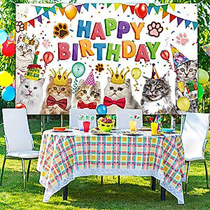 Cat Happy Birthday Backdrop Kitten Photography Background Pet Paw Cat Theme Party Photo Backdrop Birthday Party Decorations for Cat Owner Children Kids Cake Table Decorations