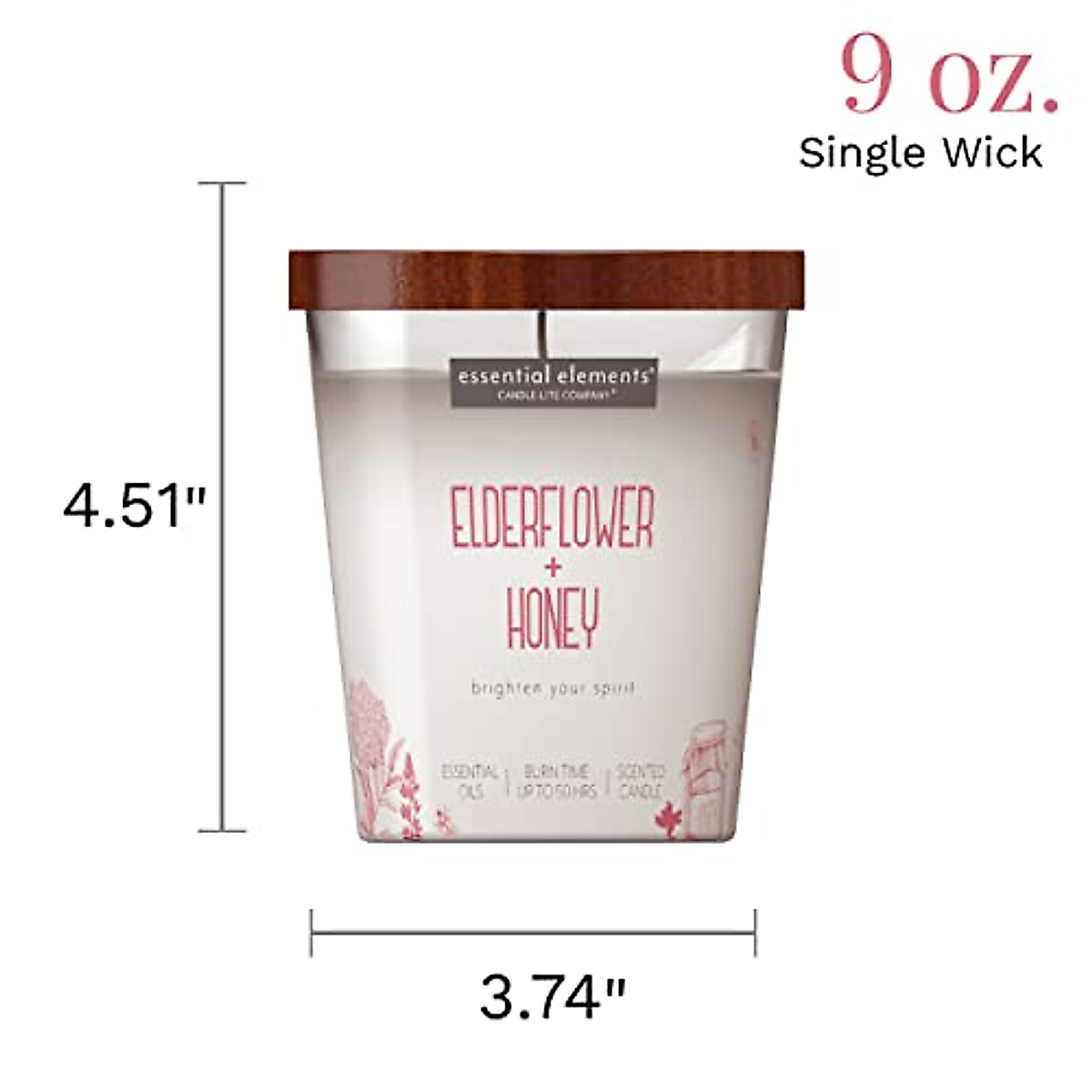 Essential Elements by Candle-lite Scented Candles, Elderflower & Honey Fragrance, One 9 oz. Single-Wick Aromatherapy Candle with 50 Hours of Burn Time, Off-White Color