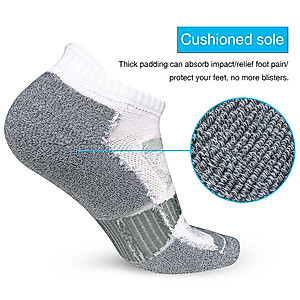 APTYID Women's Ankle Socks Athletic Cushioned Running, Size 6-9, White, 6 Pairs