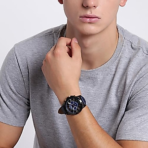 Fossil Men's Grant Quartz Stainless Steel and Leather Chronograph Watch, Color: Black, Navy (Model: FS5061)