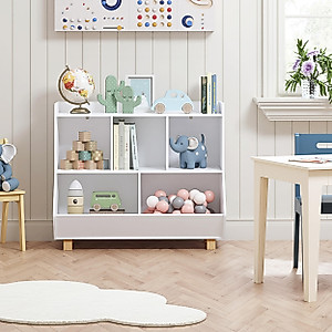 UTEX Toy Storage Organizer, Kids Bookshelf and Toy Storage with Legs, 5 Cube Storage Organizer, Children Bookcase for Kids Room, Living Room, Nursery,White