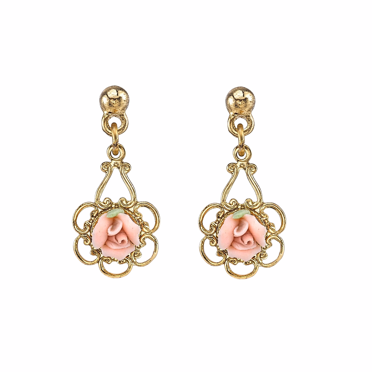 1928 Jewelry Pink Porcelain Rose Gold Drop Earring