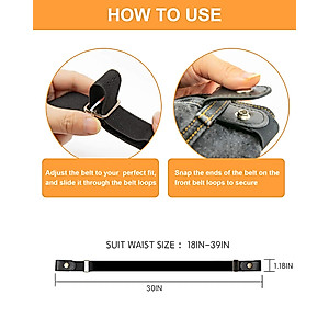 YUNDUOJIA Buckle Free Belt for Women Men, Black Elastic Waist Adjustable Stretchy Invisible Buckleless Belt for Jeans Pants Shorts
