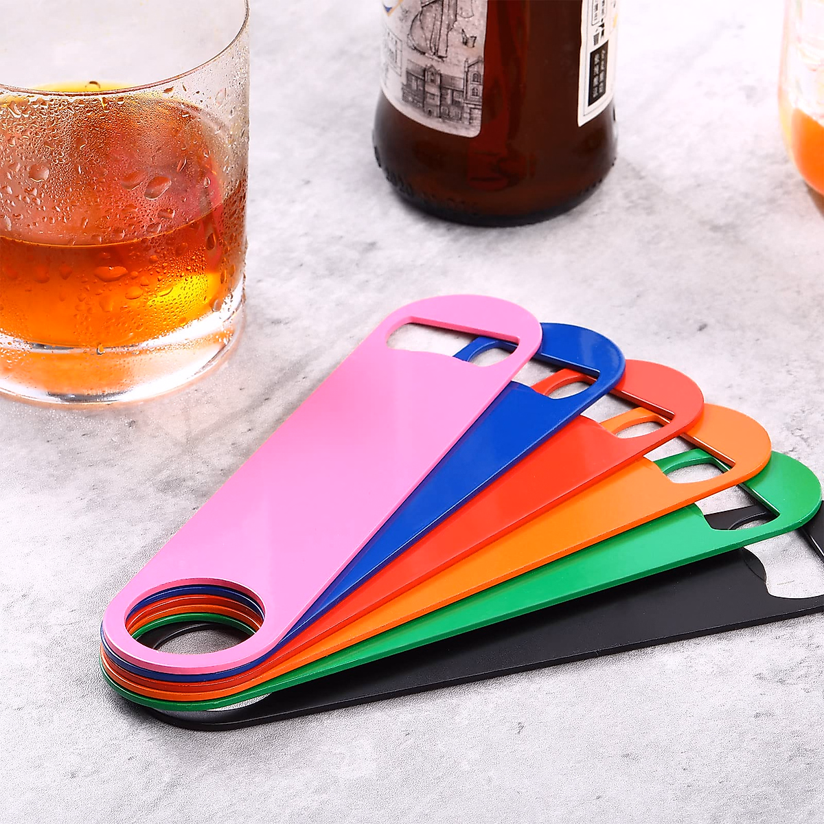 Set of 24 Stainless Steel Flat Beer Bottle Opener Bulk Funny Bartender Bar Keys Heavy Duty 7 Inches Beer Openers for Men Women Kitchen Restaurant Party Supplies, Orange, Pink, Red, Blue, Green, Black