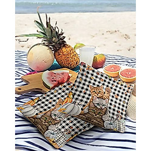 Outdoor Pillow Covers for Patio Furniture 16x16 inch 2PCS, Square Waterproof Garden Cushion Thanksgiving Harvest Pumpkin Cats Buffalo Plaid Throw Pillow Cover Shell for Sofa Couch Bench Seat