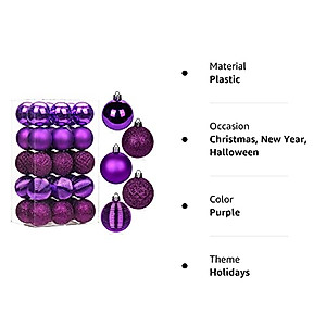30PCS 2" Christmas Ball Ornaments Shatterproof Purple Christmas Tree Decorations Xmas Tree Balls Halloween Ornaments Décor
