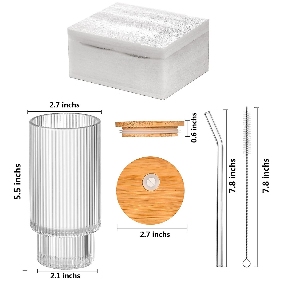 Glass Cups with Silicone Sleeve Bamboo Lid 12 oz Reusable Wide Mouth Mason Jar with Glass Straw for Car Cup Holder,Party or Travel for Smoothie, Iced Coffee, Large Pearl, Juice, Dishwasher Safe