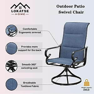 LOKATSE HOME Metal Swivel Outdoor Patio Dining Textilene Chair Bistro Set of 6, 6 PCS, Blue