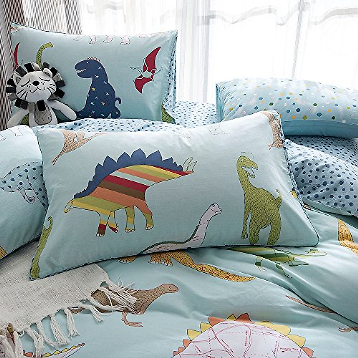 Merryfeel Dinosaur Duvet Cover Set,100% Cotton Dinosaur Print Duvet Cover Set for Kids Bedding - Twin