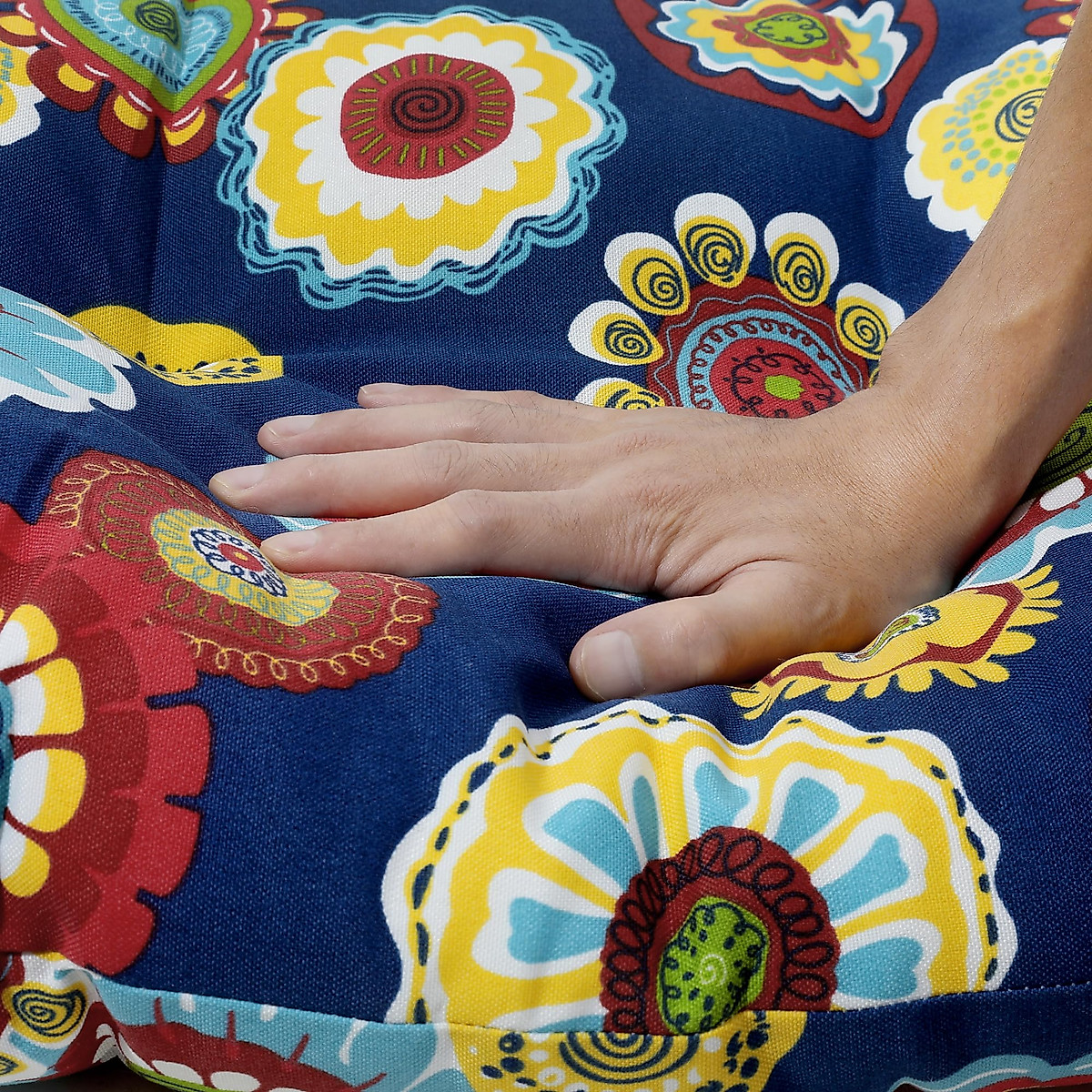 Magpie Fabrics Patio Bench Cushion 45"x18", Indoor/Outdoor Non-Slip Water Resistant Long Seat Pads, Tufted Loveseat Cushion for Swing, Settee, Window, Garden, Wicker, Front Porch (Heronsbill Navy)