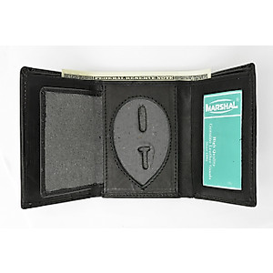 RFID Genuine Leather Trifold Badge Holder Wallet Black, Police Badge Holder