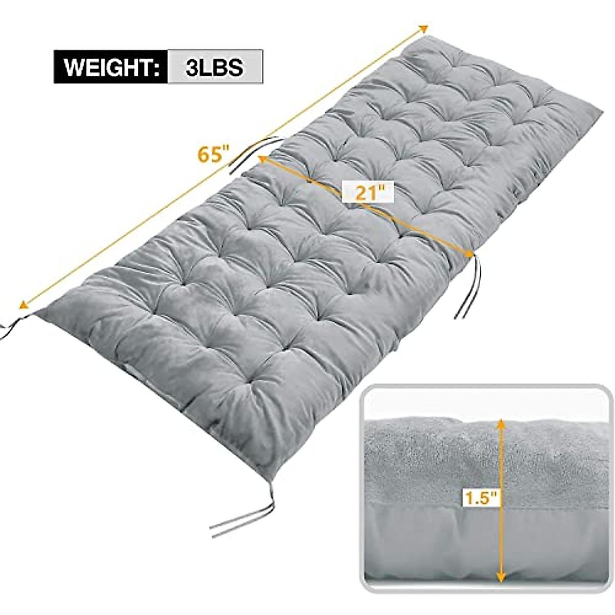 REDCAMP Chaise Lounge Chair Cushion for Patio Furniture, Thicker Soft Comfortable Zero Gravity Chair Pad for Outdoor Indoor Home Office, Grey 65"x21"