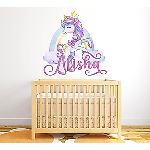 Unicorn Wall Decal - Custom Name Wall Decals - Magic Rainbow Wall Art Sticker - Nursery Wall Decor - Personalized Mural Kids Girls Bedroom