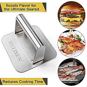 HULISEN Stainless Steel 5.5 inch Square Burger Press + 6x5 inch Large Stainless Steel Spatula