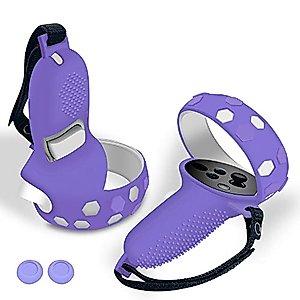 JYMEGOVR for Oculus Quest 2 Controller Silicone Cover, Protective Accessories for Meta VR Grips with 2 Silicone Button Covers, Multi Colors Soft Grips Skin (Purple for Grips)