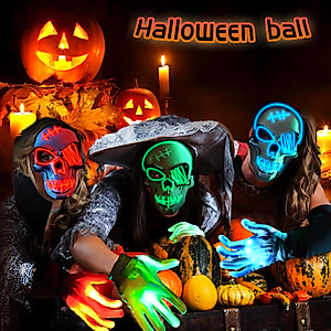 OceanWings Halloween LED Mask with Gloves Light up Costumes Scary Mask for Party Supplies Favor(Red&Gloves)