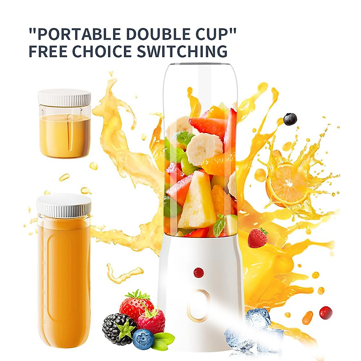 Personal Size Blender for Milkshakes and Smoothies, 15.6 oz Portable Blender, 10 Steel Blades, Cordless Blender, 21000r/min, Multi-Function Blender with 2 Cups, Travel-Friendly - White