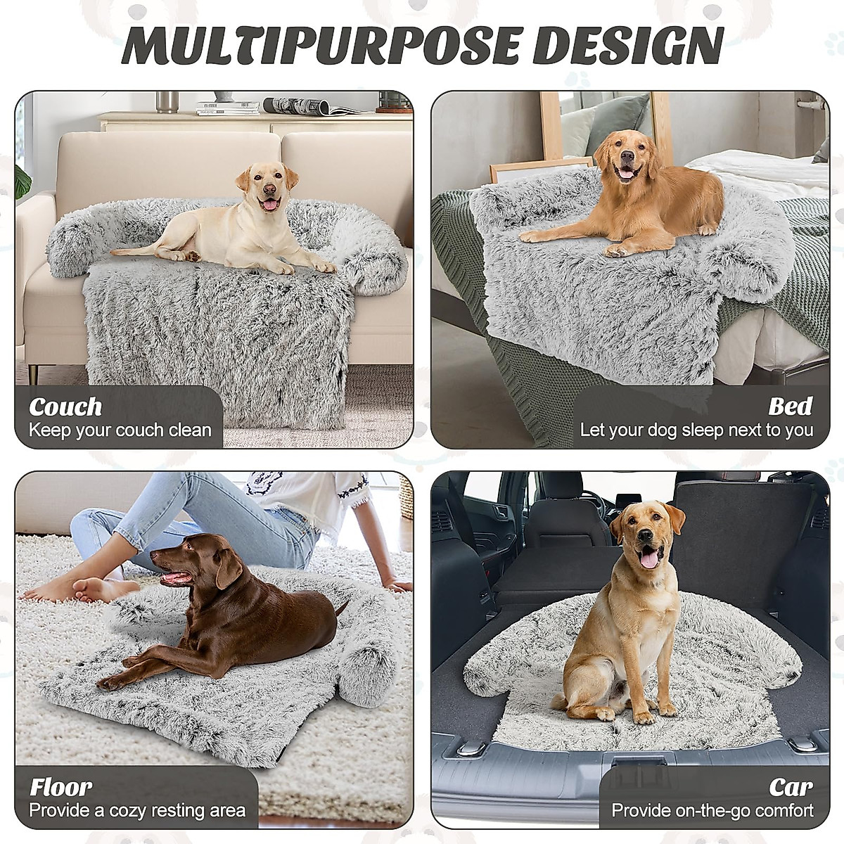 Giantex Calming Dog Bed - Fluffy Plush Pet Bed for Couch, Removable Washable Cover, Soft Neck Bolster, Dog Sofa Bed Furniture Protector Mats for Dogs Cats (Light Gray, Large - 47'' x 45'' x 7'')