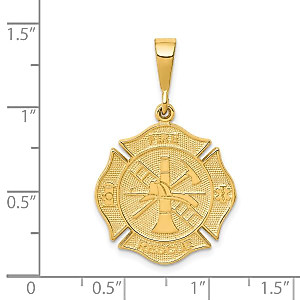 IceCarats 14K Yellow Gold Fire Department FD Fireman Necklace Firefighter Pendant Rescue Charm 34mm x 19.5mm Only