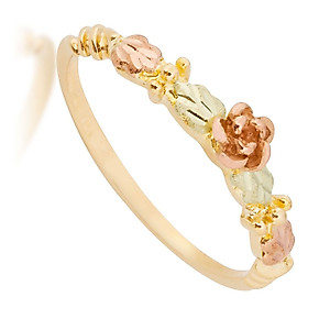 Dakota Rose Leaf Ring, 10k Yellow Gold, 12k Pink and Green Black Hills Gold Size 9