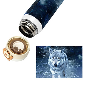 Kids Water Bottle Wolf Canis Lupus Eyes View Stainless Steel Travel Mug for School Lunch Vacuum Insulated Cups Flask with Locking Push-Button Lid (17 oz)