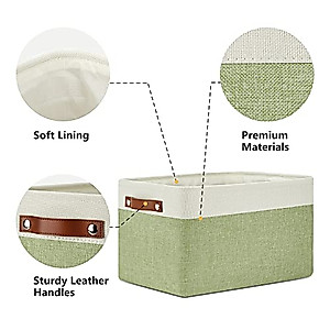 DULLEMELO Fabric Storage Bins for Laundry, Home, Foldable Storage Baskets for Shelves, Toys, Collapsible Storage Bins for Office, Closet,Bedroom(3-Pack Medium-15 inch X 11 inch X 9.5 inch , White&Green)