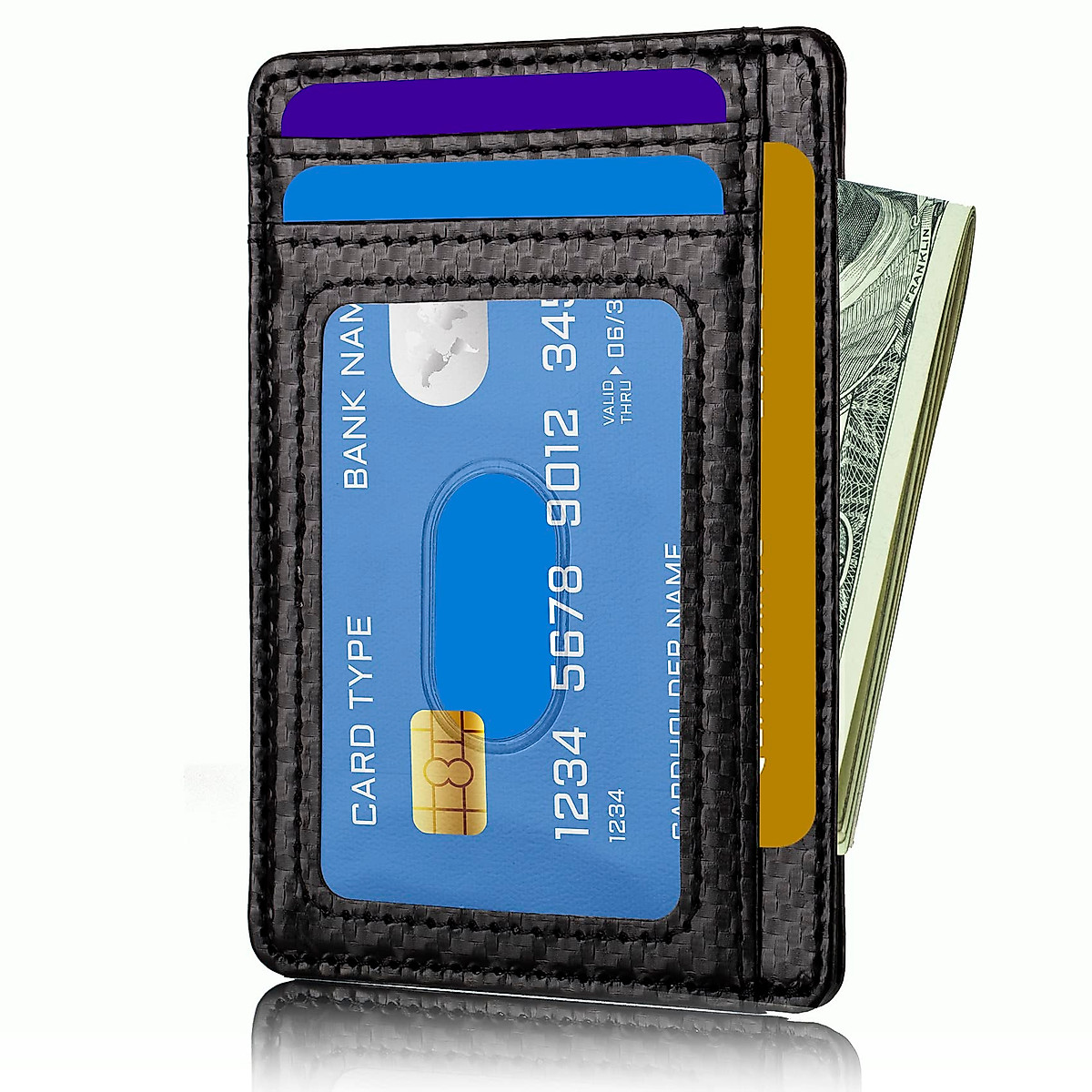 TOURSUIT Travel Minimalist Slim Front Pocket Wallet for Men Women, RFID Blocking Credit Card Holder Case (Carbon Fiber Black)
