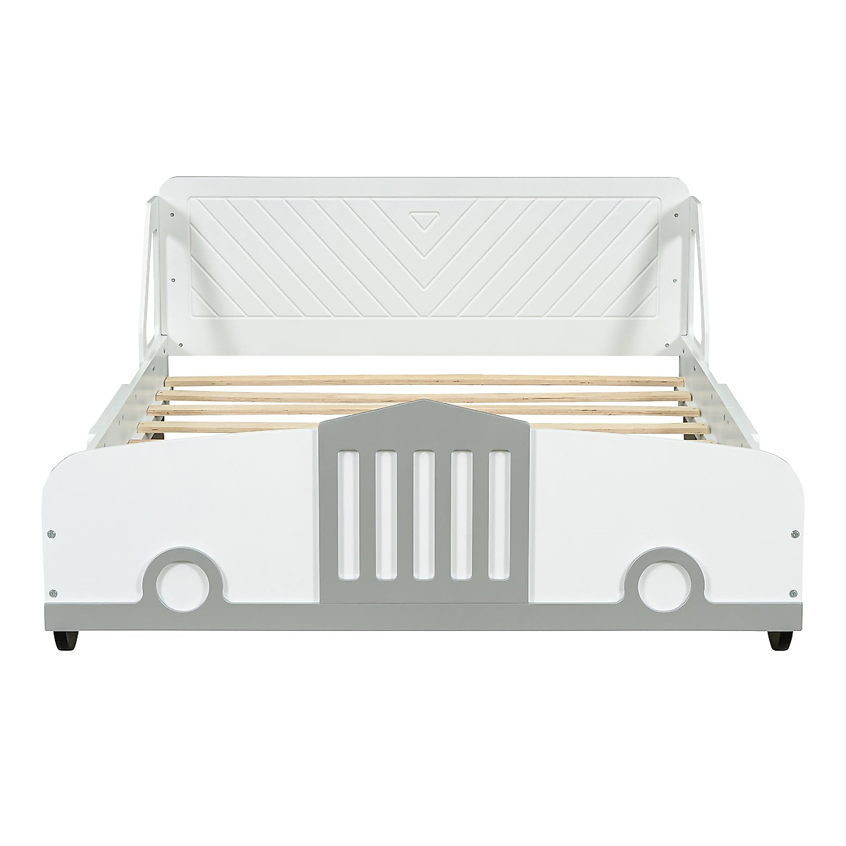 MiHunnor Kids Race Car Bed, Full Size Car-Shaped Platform Bed with Wheels, Wooden Low Platform Bed with Sturdy Slat Support for Boys Girls, No Box Spring Needed (White-002)