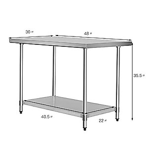 Giantex 30"x 48" Stainless Steel Work Table with Shelf Commercial Kitchen Food Prep Table Adjustable Height and Feet