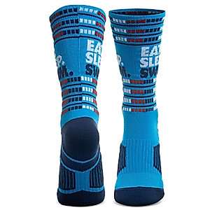ChalkTalkSPORTS Swim Athletic Mid-Calf Woven Socks | Eat Sleep Swim Lanes Socks | Blue