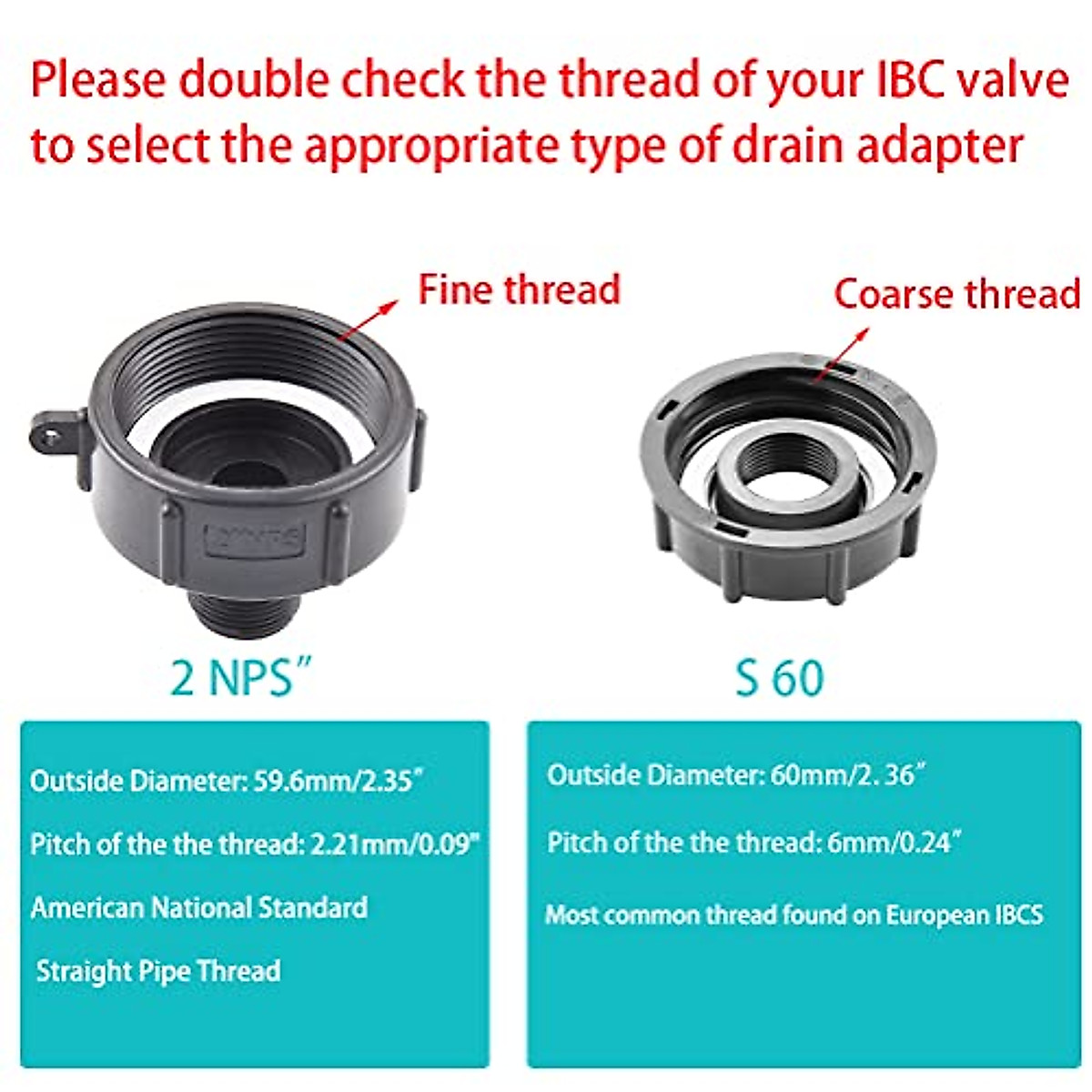 Wantmatch 275-330 Gallon IBC Tote Tank Adapter, S60 x 6 Coarse Thread + Garden Hose Valve faucet,3/4" GHT Garden Hose Connection to IBC Tote
