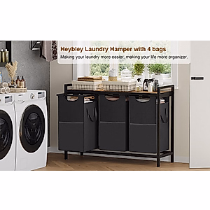 Heybly Laundry Hampers, 3 × 12.5 Gal Laundry Basket with Large Desktop Sorter for Laundry Room organization, Bathroom and Dorm Laundry Bags on Storage Shelf Rustic HLH003SR